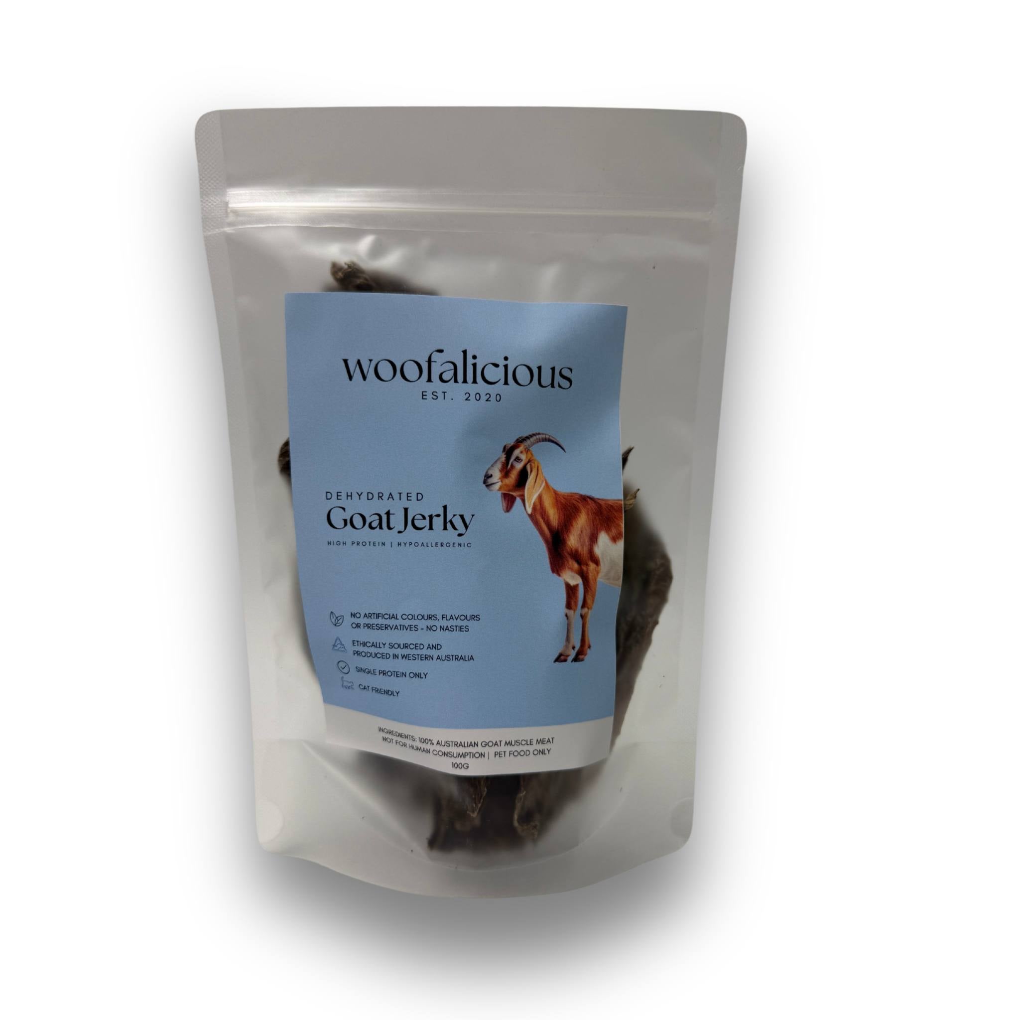 Goat Jerky | Woofaclicious K9 Barkery